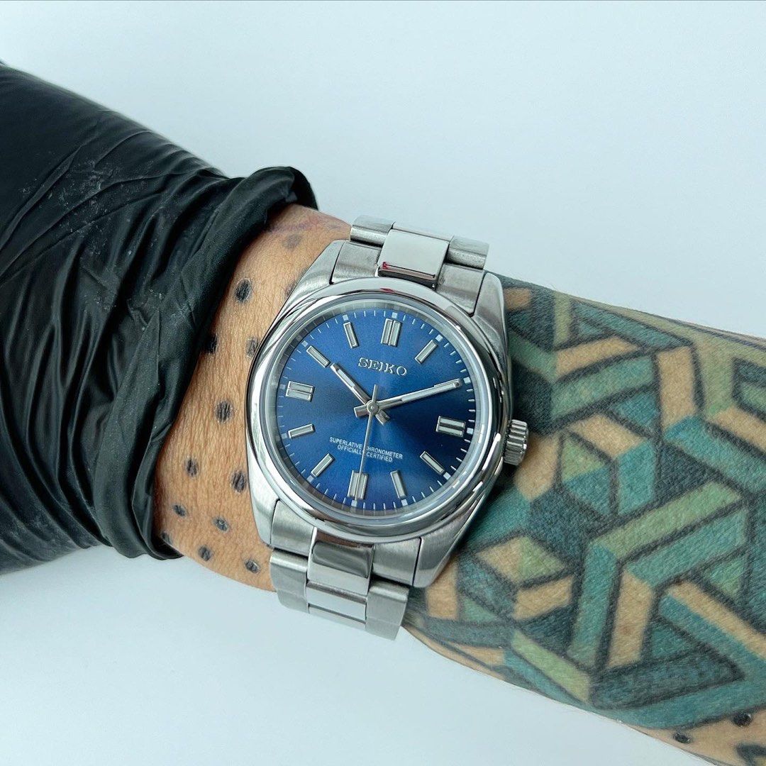 Custom Seiko Mod Sunburst Blue Oyster Perpetual 36mm, Men's Fashion ...