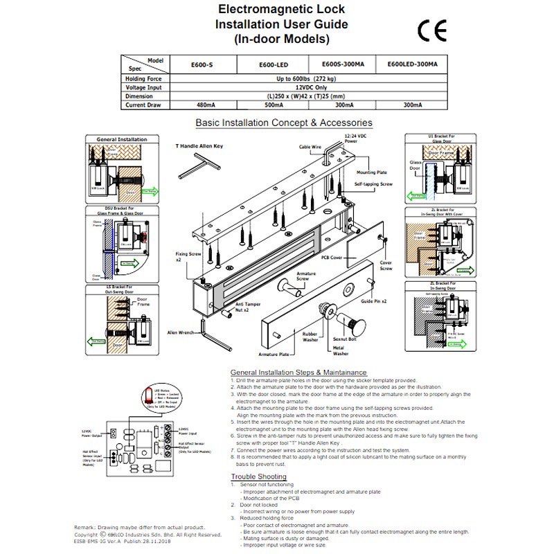 EBELCO Set Door Access Package:•Ebelco EM Lock E600-LED •EBELCO 12V 7AH ...
