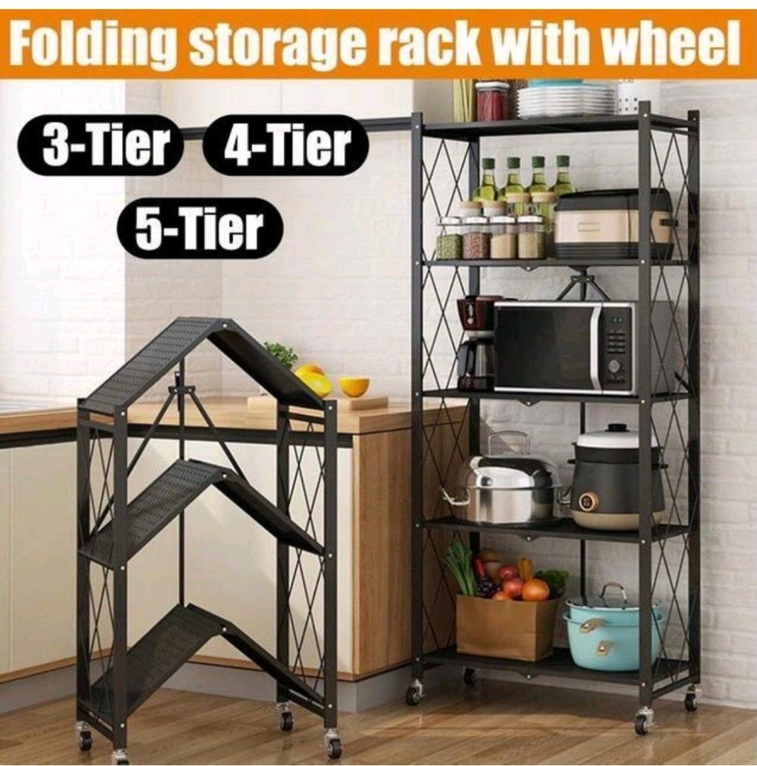 Folding Rack / Storage Rack / Kitchen Rack / Foldable Rack with Wheel ...