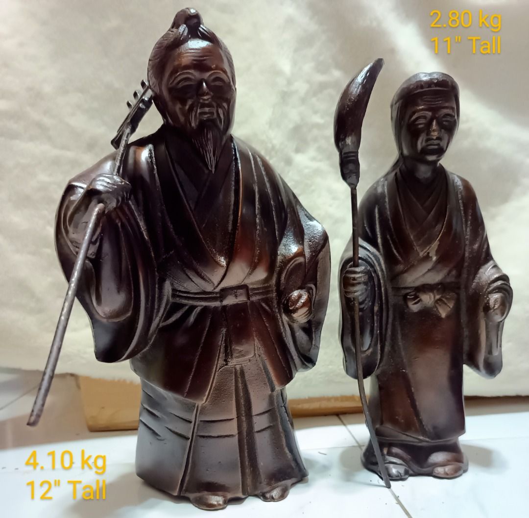 6.9 kg Old Cast Iron Bronze Gilt Old Man Jo Old Woman Uba Takasago ...