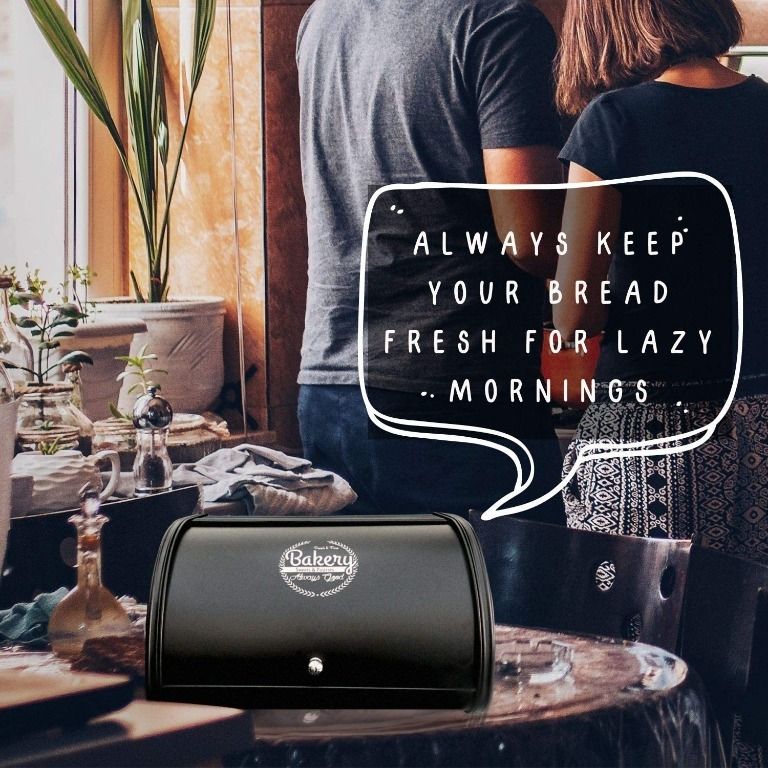 ~instock~ Metal Black Bread Box for Kitchen Counter | Bread Storage ...
