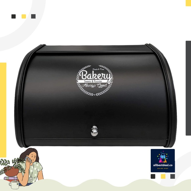 ~instock~ Metal Black Bread Box for Kitchen Counter | Bread Storage ...
