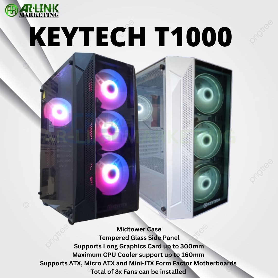 Keytech Terminator Series T1000 ATX Tempered Glass Gaming Case with ...