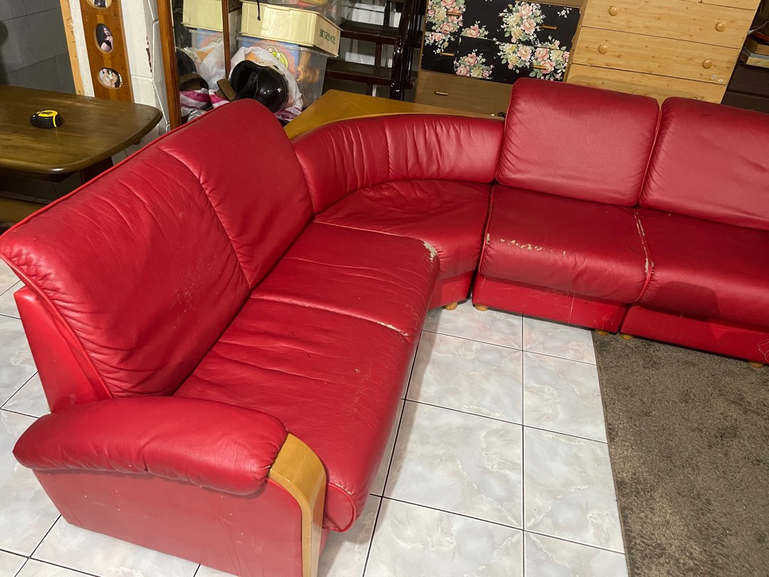 L Shape Red Sofa, Furniture & Home Living, Furniture, Sofas on Carousell