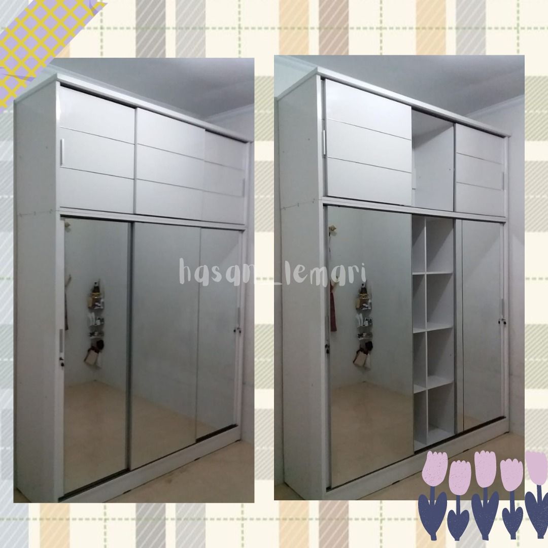 Lemari sliding 3 pintu cermin kabinet atas | Lemari murah minimalis ...
