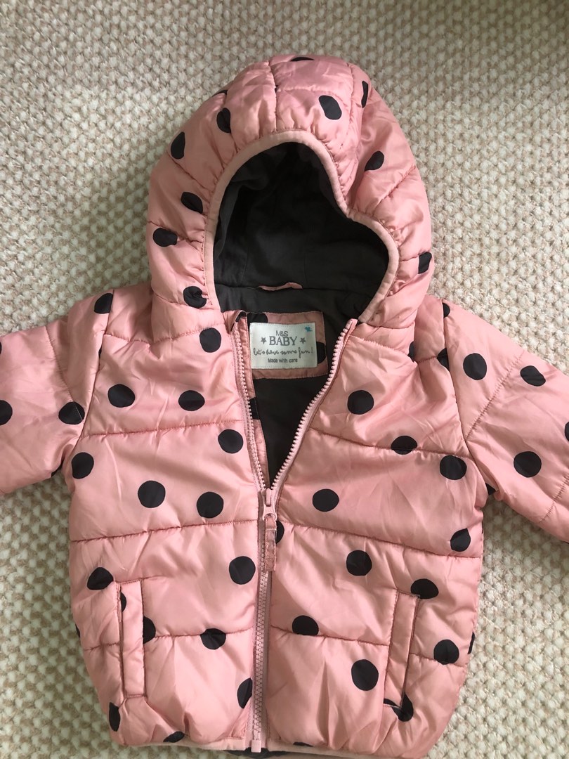 M&S Polkadot Pink bubble jacket, Babies & Kids, Babies & Kids Fashion ...