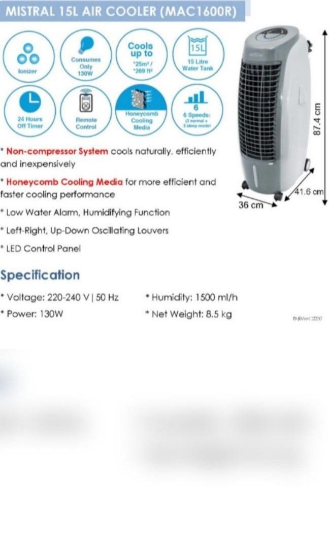 New Mistral 15L Air Cooler, TV & Home Appliances, Air Conditioners ...