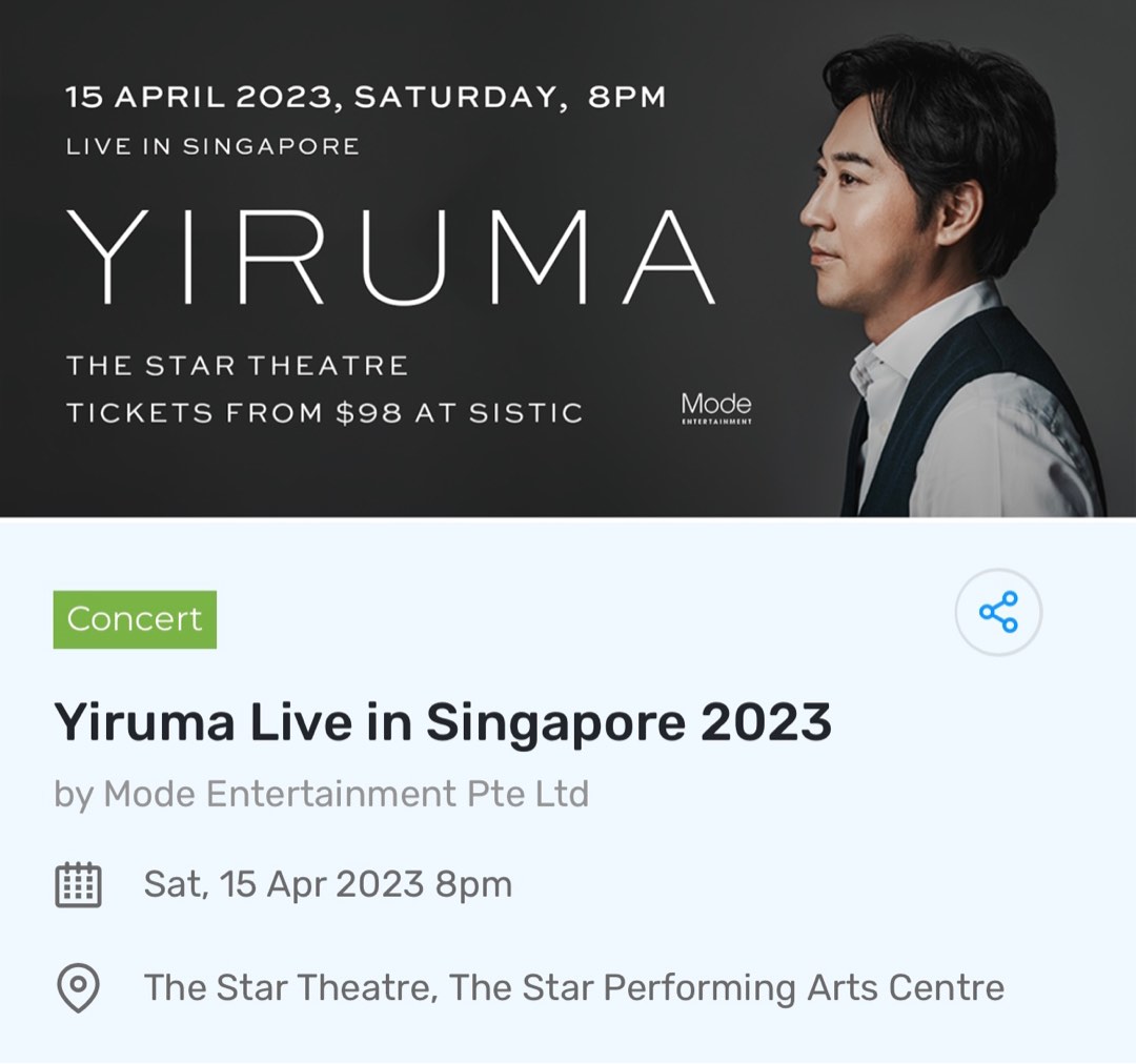 Yiruma Cat 1 Ticket x1, Tickets & Vouchers, Event Tickets on Carousell