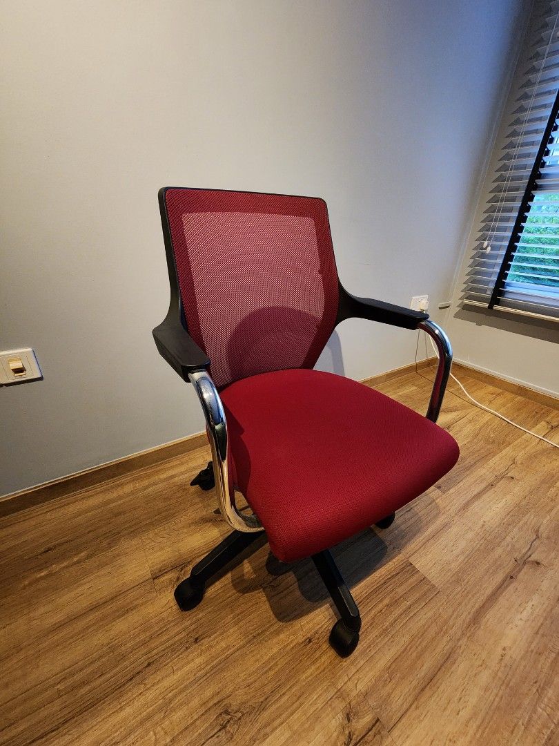 Office Swivel Chair (Red Mesh), Furniture & Home Living, Furniture ...