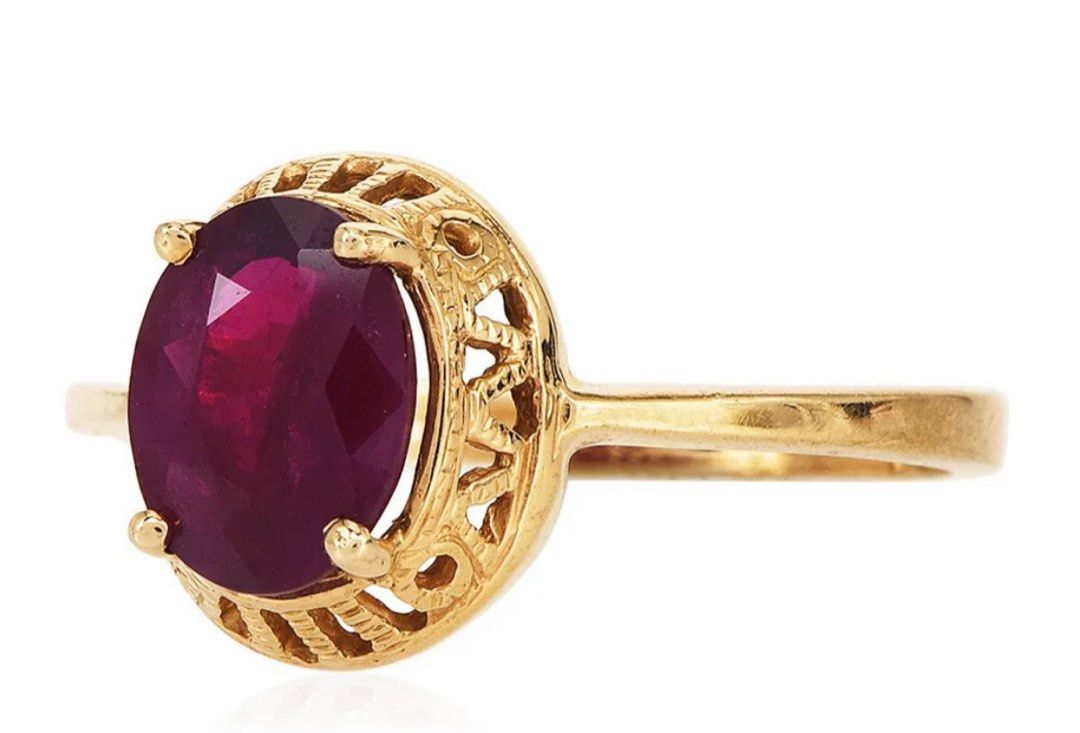 Pretty Ruby 10K Yellow Gold Open Work Oval Cut Band Ring, Luxury ...