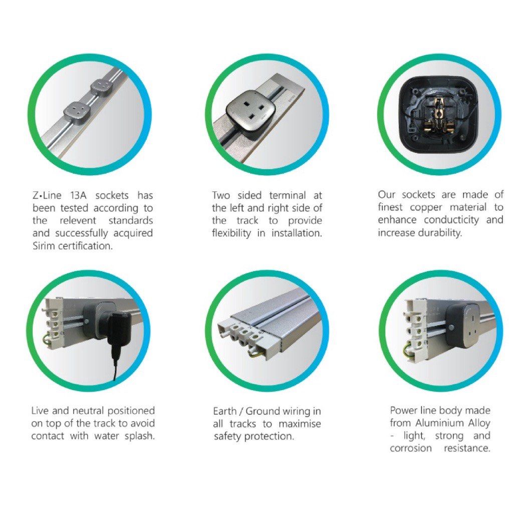 QuickFix [SIRIM] Power Track Socket ZENSO Z-Line Surface 600mm, TV ...