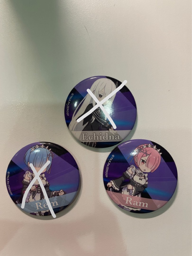 re:zero circle badges (rem ram echidna), Hobbies & Toys, Toys & Games ...