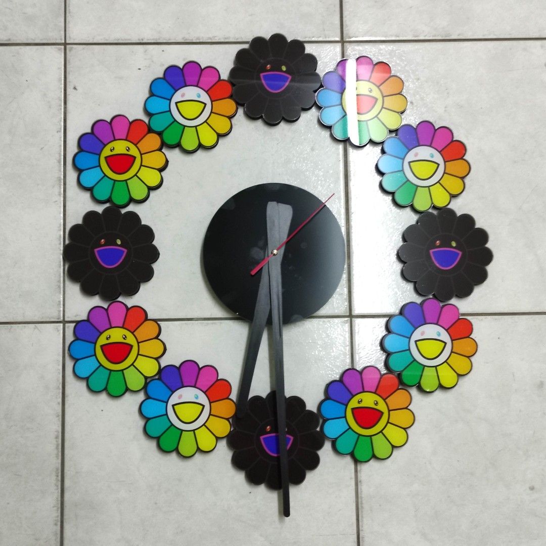 Takashi Murakami Flowers Wall Clock Rainbow & Black, Furniture & Home ...
