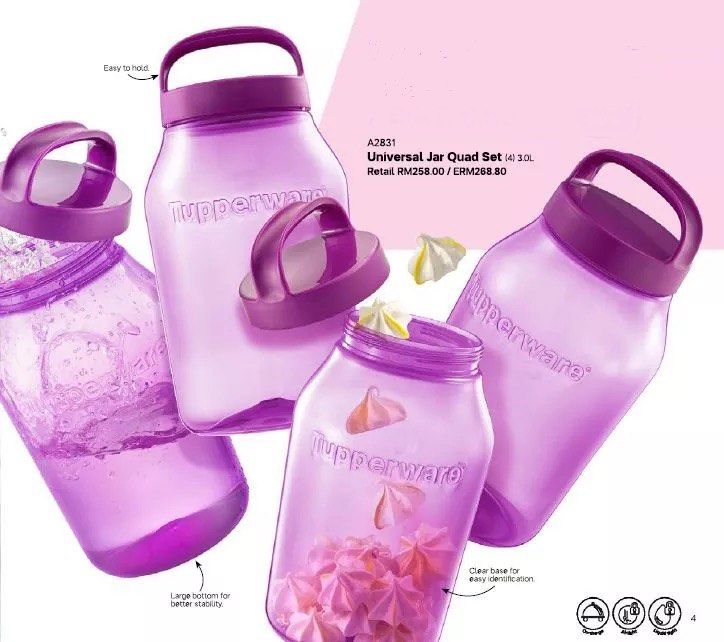 TUPPERWARE Universal Jar 3L with Handle Purple & Light Pink, Furniture ...