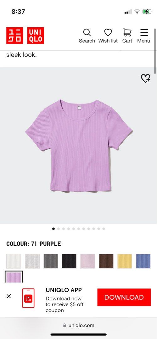 uniqlo ribbed crop purple, Women's Fashion, Tops, Blouses on Carousell