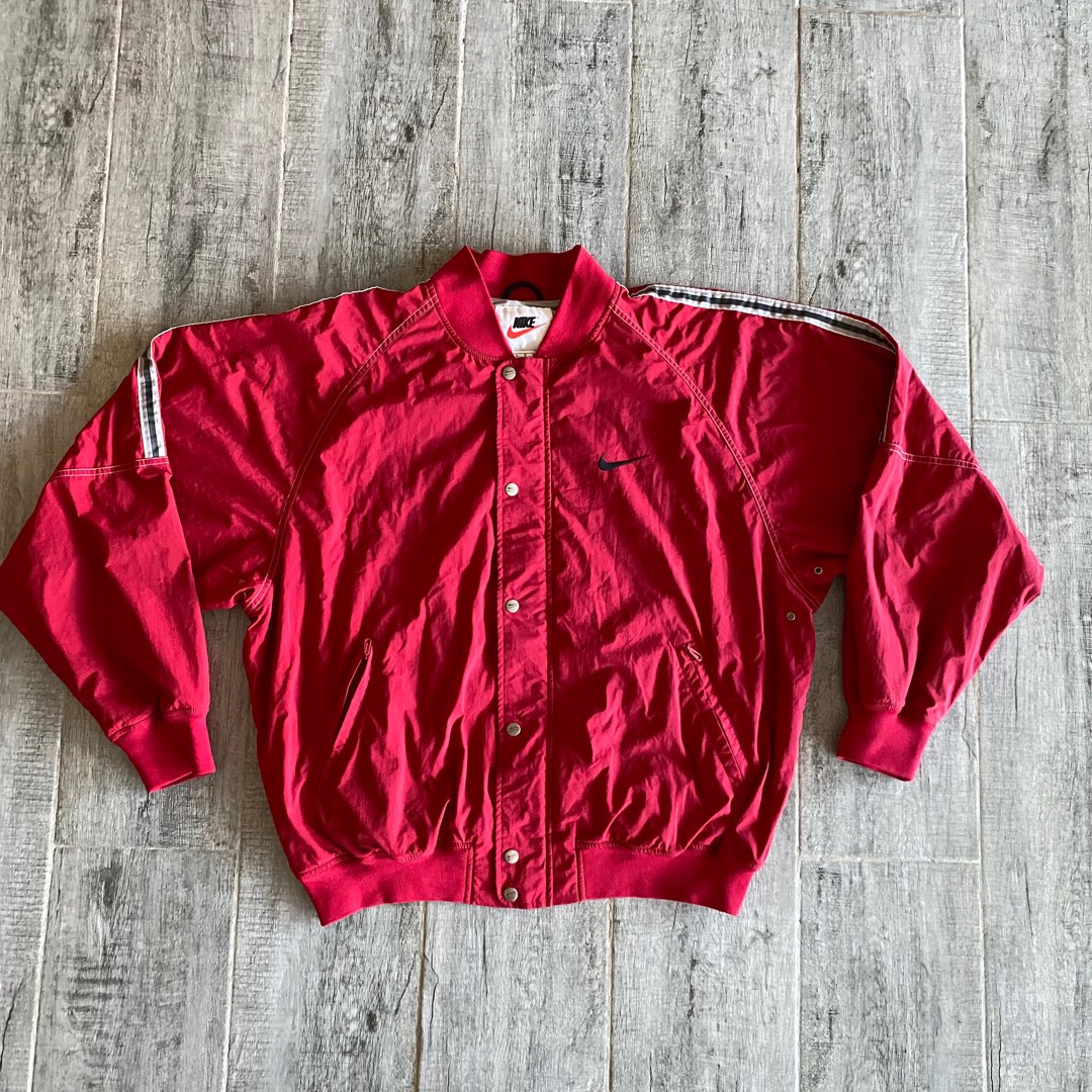 Vintage Nike Varisty Jacket Red zip up button snaps, Men's Fashion ...