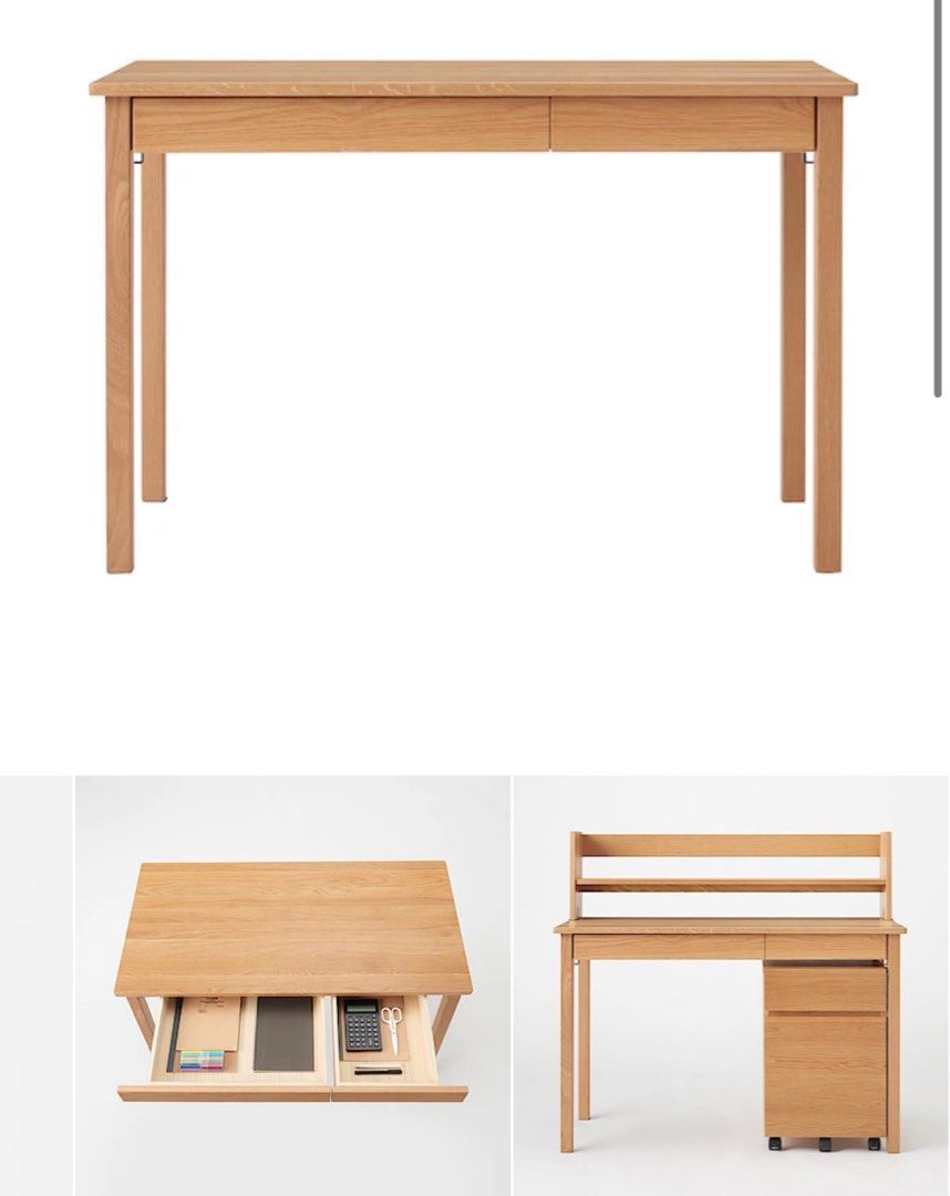 Muji wooden oak desk with desktop shelf. Cabinet NOT INCLUDED ...