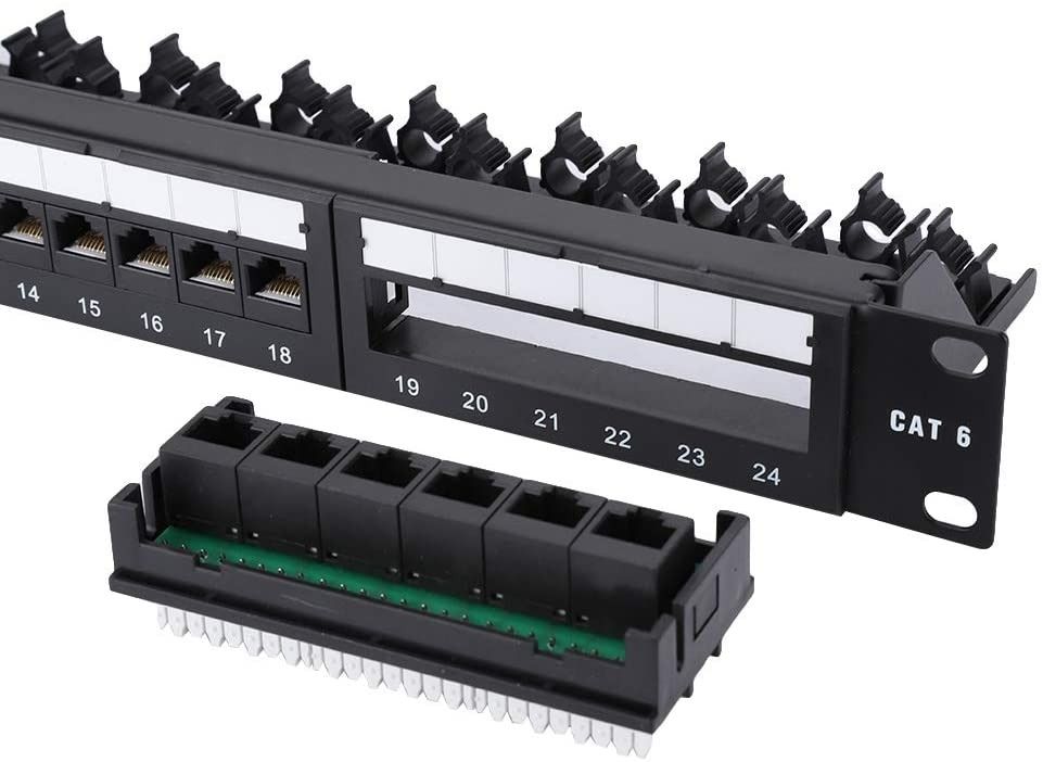 24 Port Patch Panel, Cat6 RJ45 19-Inch Network Cable Rack Mountable ...