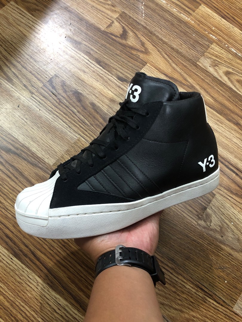 Adidas Y-3 Yohji Pro Black Mens Leather Rare Hi Top Superstar Sneakers(7.5 US), Men's Fashion ...