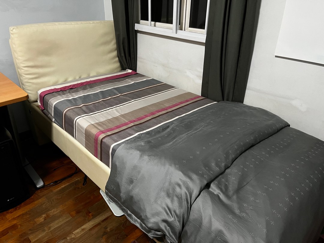 Adjustable single bed frame with tempur mattress, Furniture & Home ...