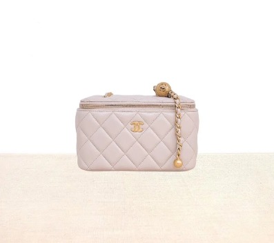 Authentic Chanel vanity box with adjustable gold ball in light purple ...