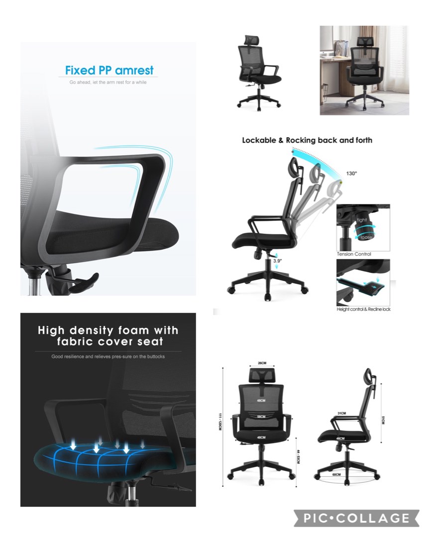 BN - Ergonomic Office Chair + Headrest + High Back (BIFMA Certified ...