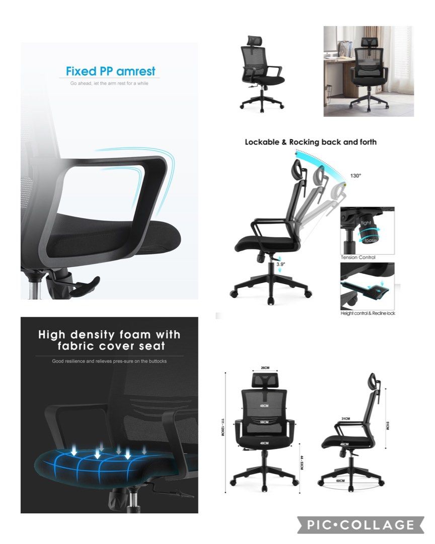BN - Ergonomic Office Chair + Headrest + High Back (BIFMA Certified ...
