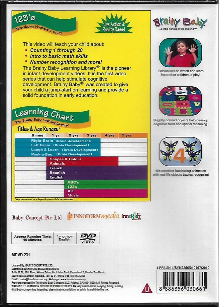 Brainy Baby 123 Introducing Numbers 1 to 20 DVD Infant Development ...
