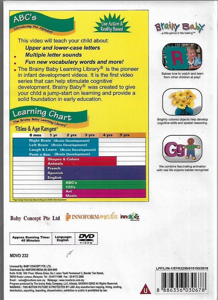 Brainy Baby ABC Introducing The Alphabet DVD Infant Development Program ...