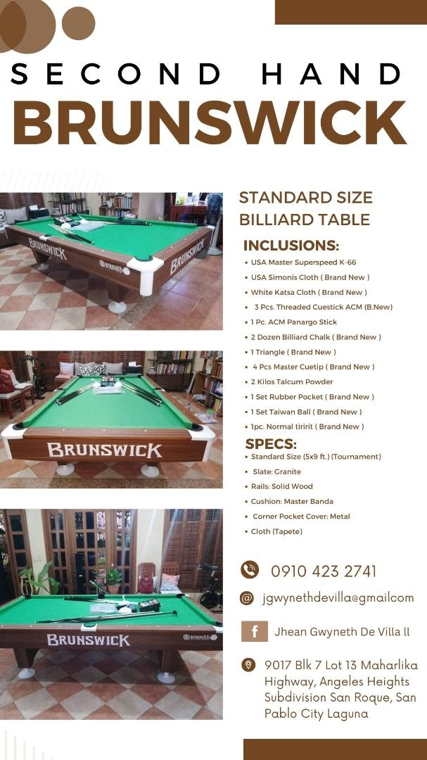 Brunswick Fully Refurbished / Standard Size Billiard Table, Sports ...