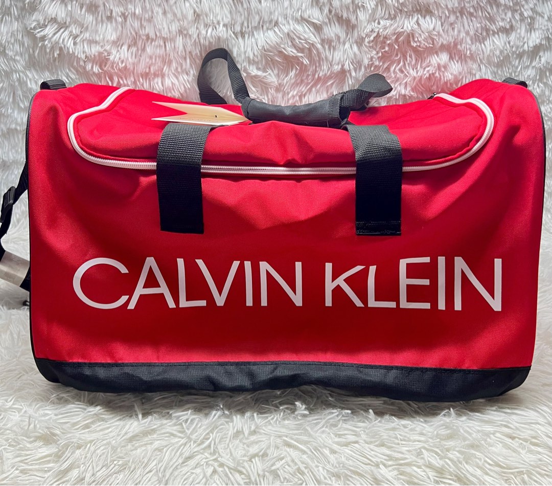 CALVIN KLEIN CK Unisex Red Duffle Travel / Gym Bag, Men's Fashion, Bags ...