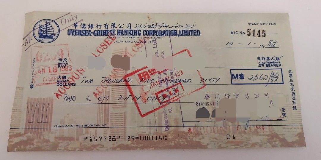 CHEQUE LAMA 1983 OVERSEA CHINESE BANKING CORPORATION LIMITED (OCBC ...