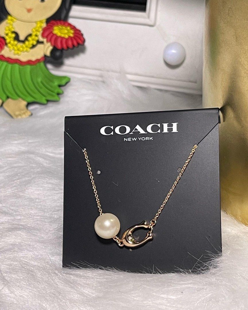 Coach gold and pearl necklace, complete packaging, Women's Fashion ...