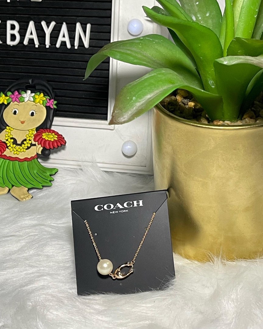 Coach gold and pearl necklace, complete packaging, Women's Fashion ...