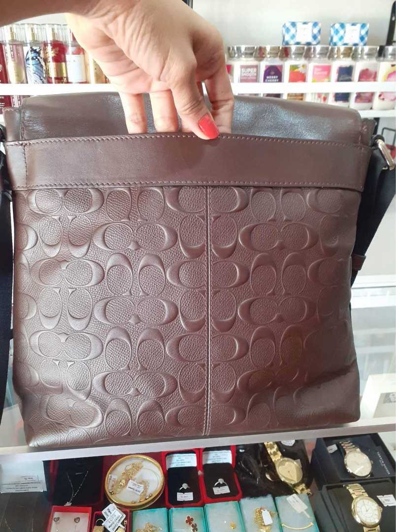 Coach Houston Map Bag in Signature Leather, Men's Fashion, Bags, Sling ...