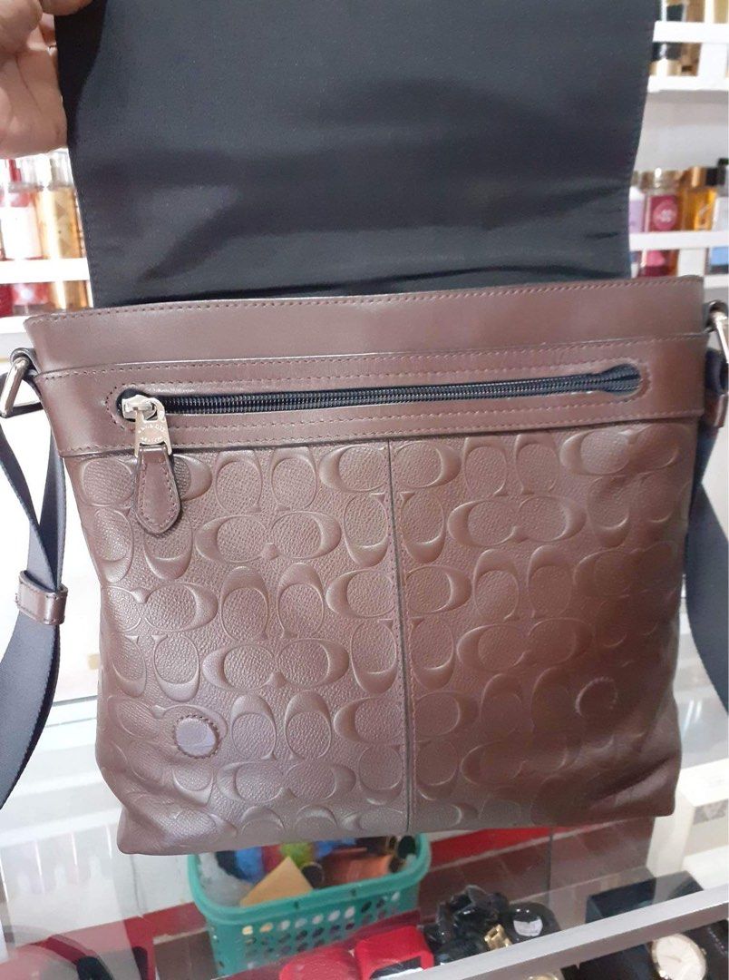 Coach Houston Map Bag in Signature Leather, Men's Fashion, Bags, Sling ...