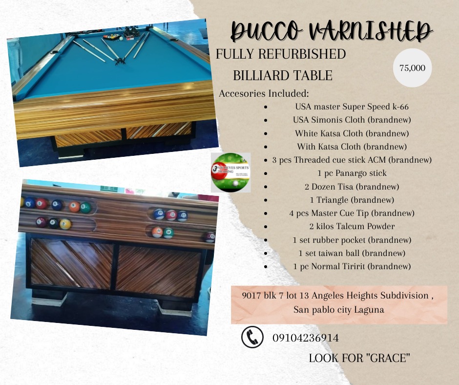 DUCCO STANDARD SIZE FULLY REFURBISHED BILLIARD TABLE, Sports Equipment ...