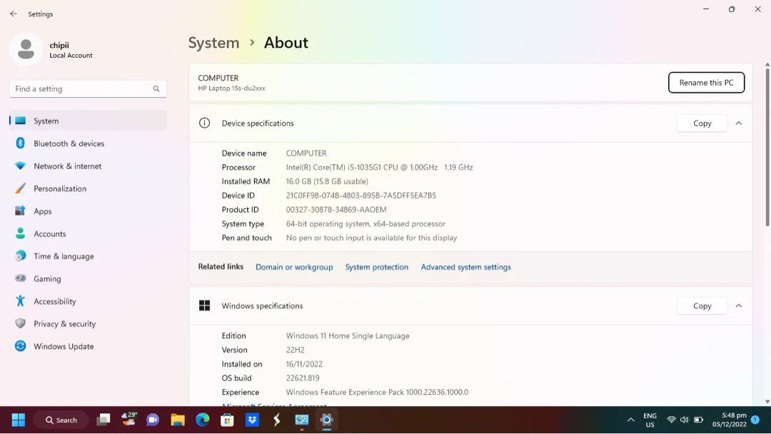 FOR SALE: HP 15s-du2xxx Processor: I5-1035G1, 1.19Ghz, Computers & Tech ...