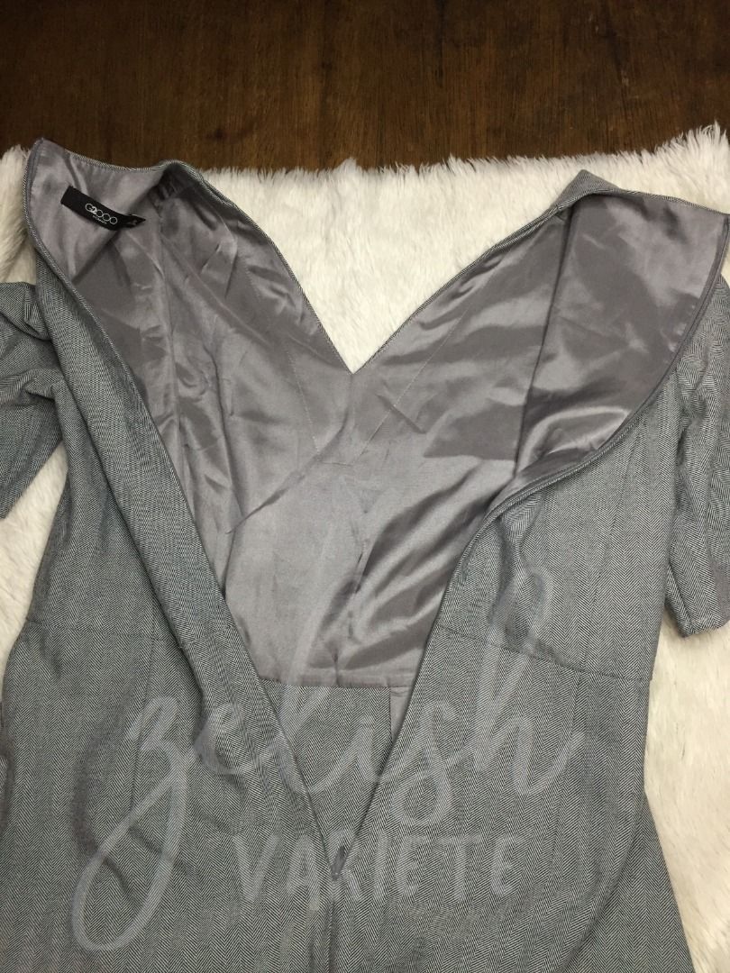 G2000 (thrifted) | Gray Chevron Patterned V-Neck Office Business Corporate Attire Midi Dress ...