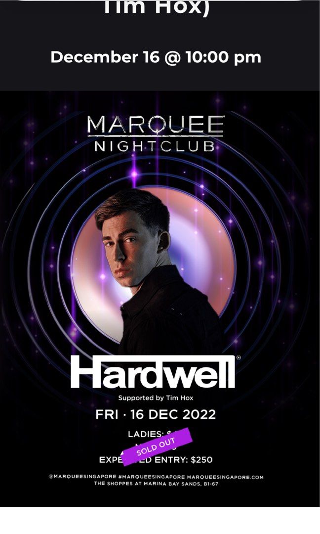Hardwell Marquee Tickets, Tickets & Vouchers, Event Tickets on Carousell
