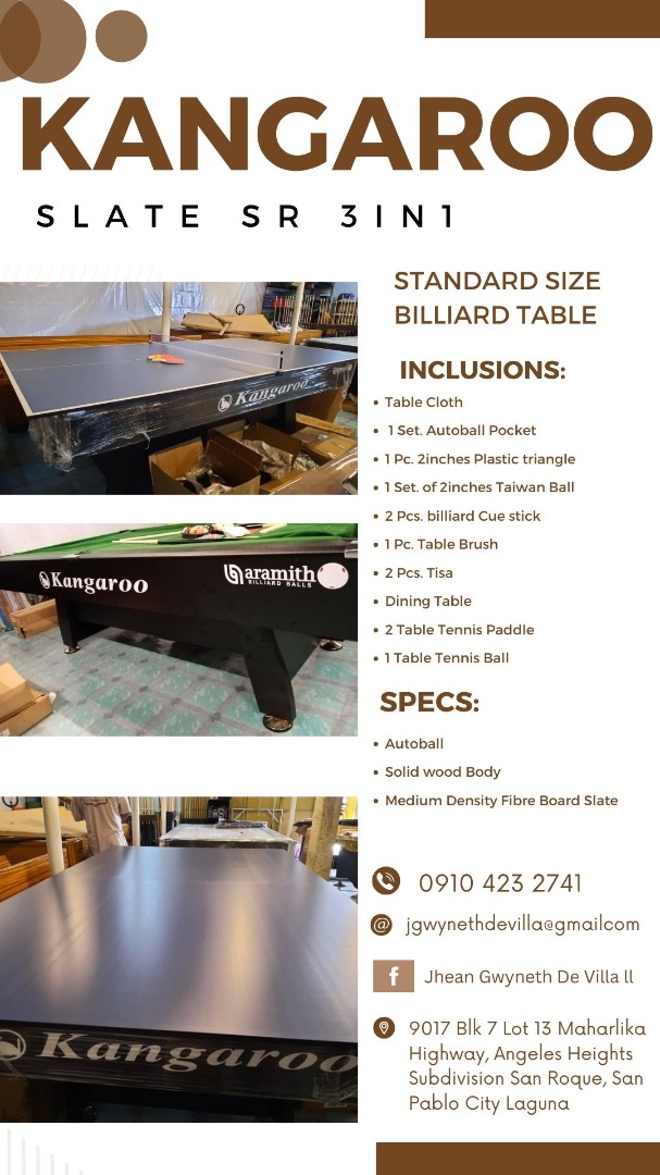 KANGAROO SLATE SR 3 IN 1, Sports Equipment, Sports & Games, Billiards ...