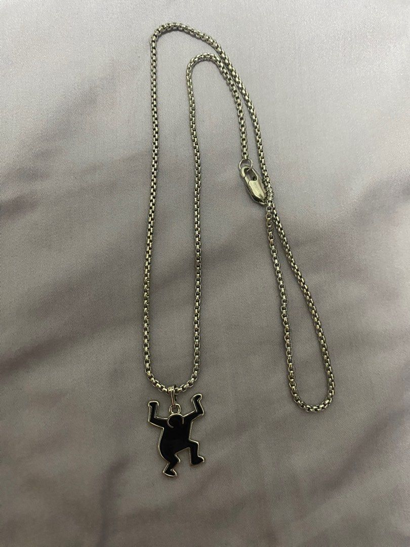 Keith Haring collab metal silver chain necklace, Men's Fashion, Watches ...