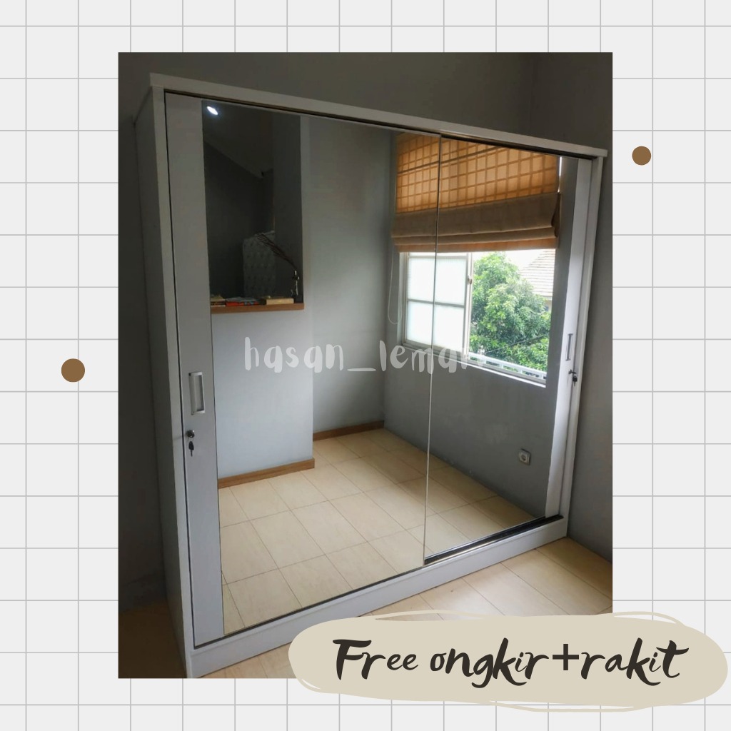 Lemari sliding 2 pintu cermin full minimalis | Lemari pakaian murah ...