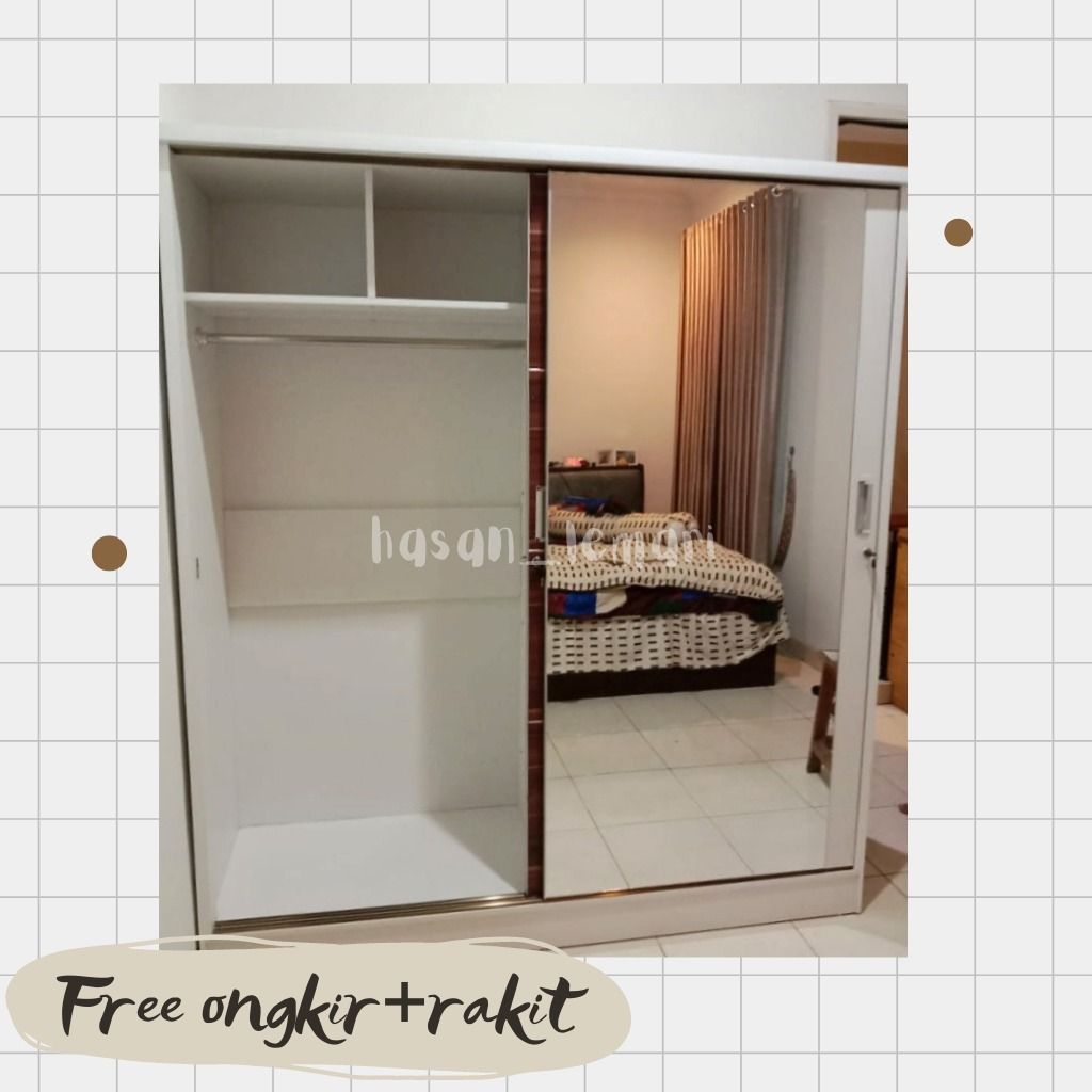 Lemari sliding 2 pintu cermin kaca minimalis | Lemari pakaian sleding ...
