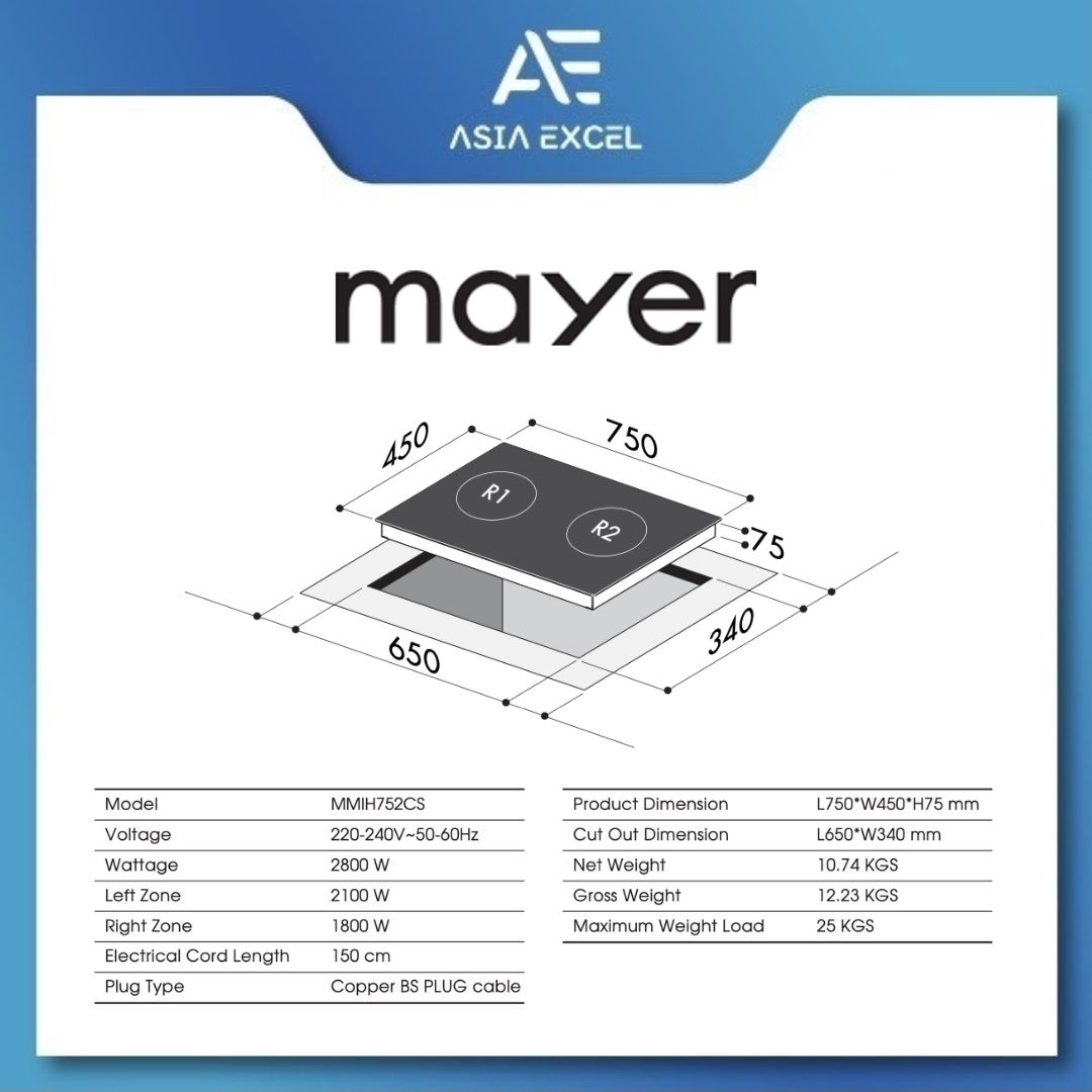 MAYER MMIH752CS 2 ZONE INDUCTION HOB WITH SLIDER PROMOTION BUNDLE WITH ...