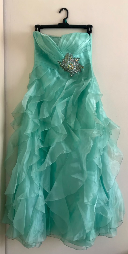 Mint Green Raffles Gown, Women's Fashion, Dresses & Sets, Evening ...