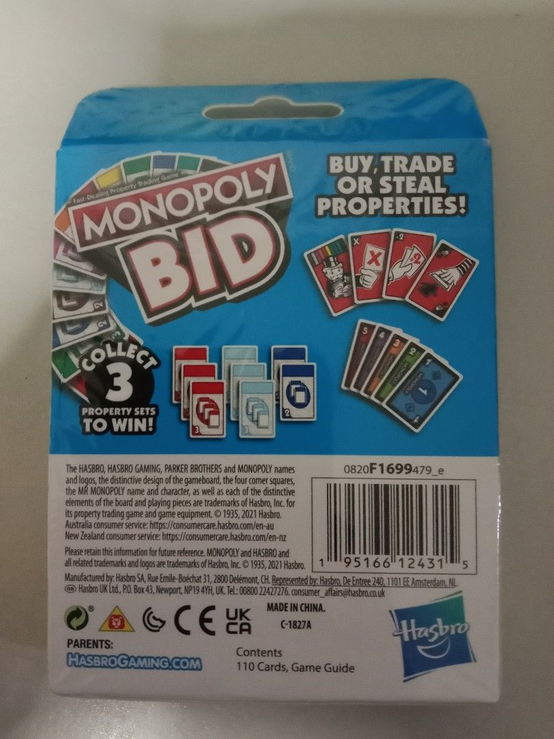 Monopoly Bid Card Game, Hobbies & Toys, Toys & Games on Carousell