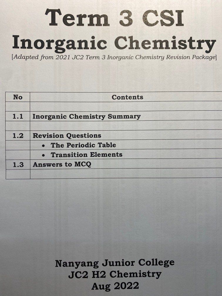 NYJC inorganic chemistry notes, Hobbies & Toys, Books & Magazines ...