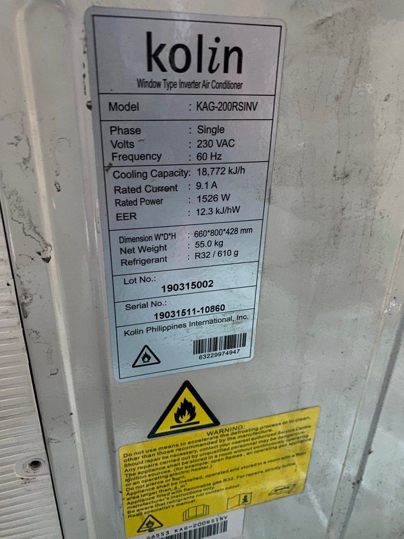 Rush sale! Kolin window type inverter 2hp, TV & Home Appliances, Air ...