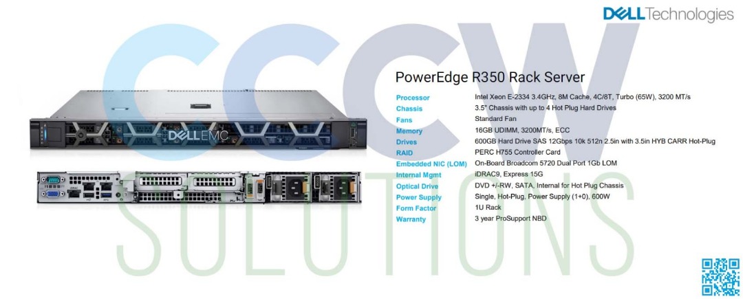 Server Rack Type - Dell PowerEdge R350 Intel Xeon E-2334 3.4GHz, 8M ...